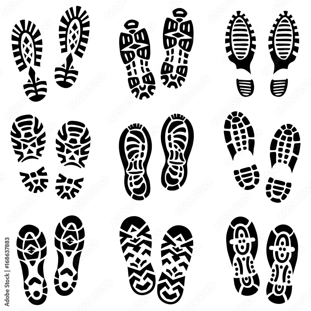 Different types of footprint. Monochrome vector illustrations Stock ...
