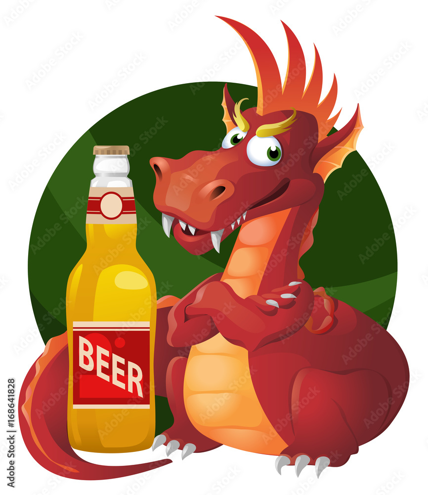 Red Dragon and bottle of beer. Oktoberfest Party or just a weekend ...