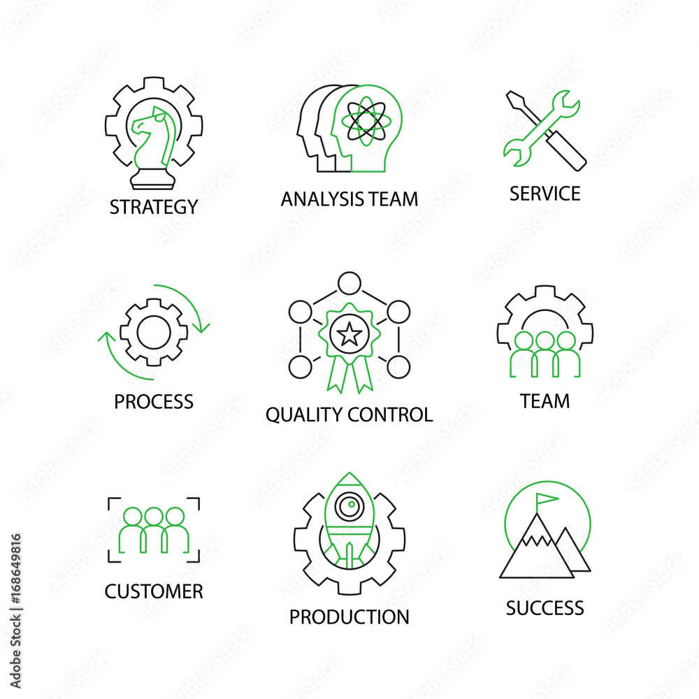 Modern Flat thin line Icon Set in Concept of Quality Control Process ...