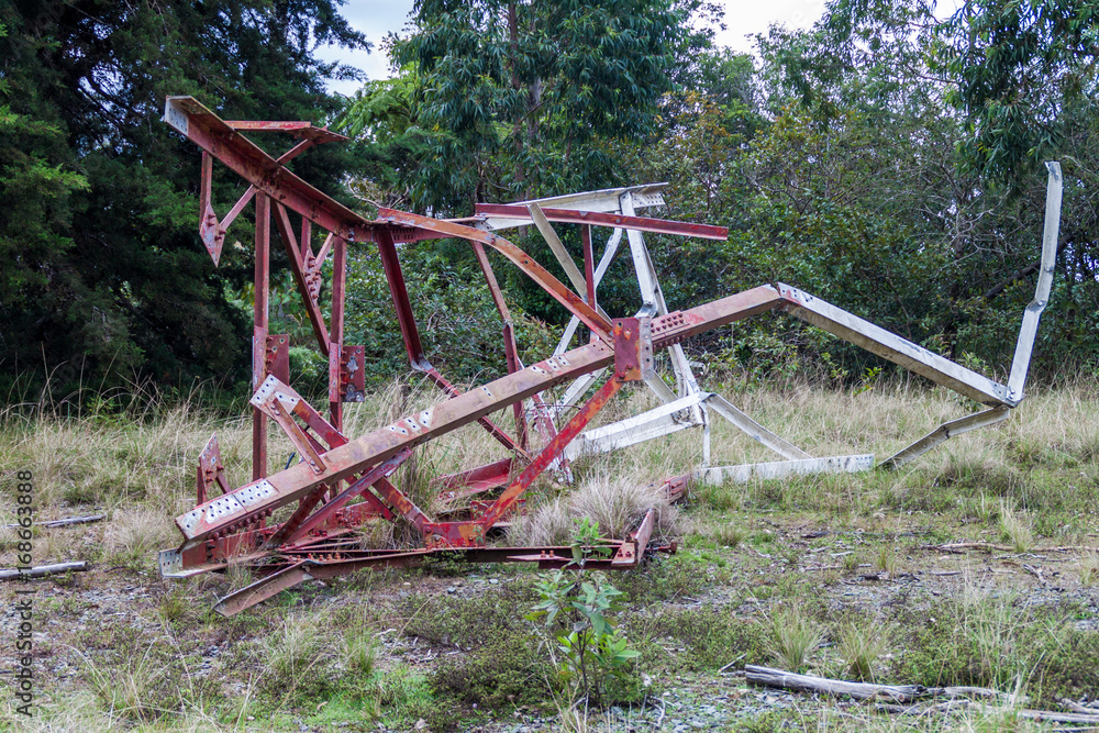 Pylon of high voltage power lines destroyed by the hurricane, Sierra ...