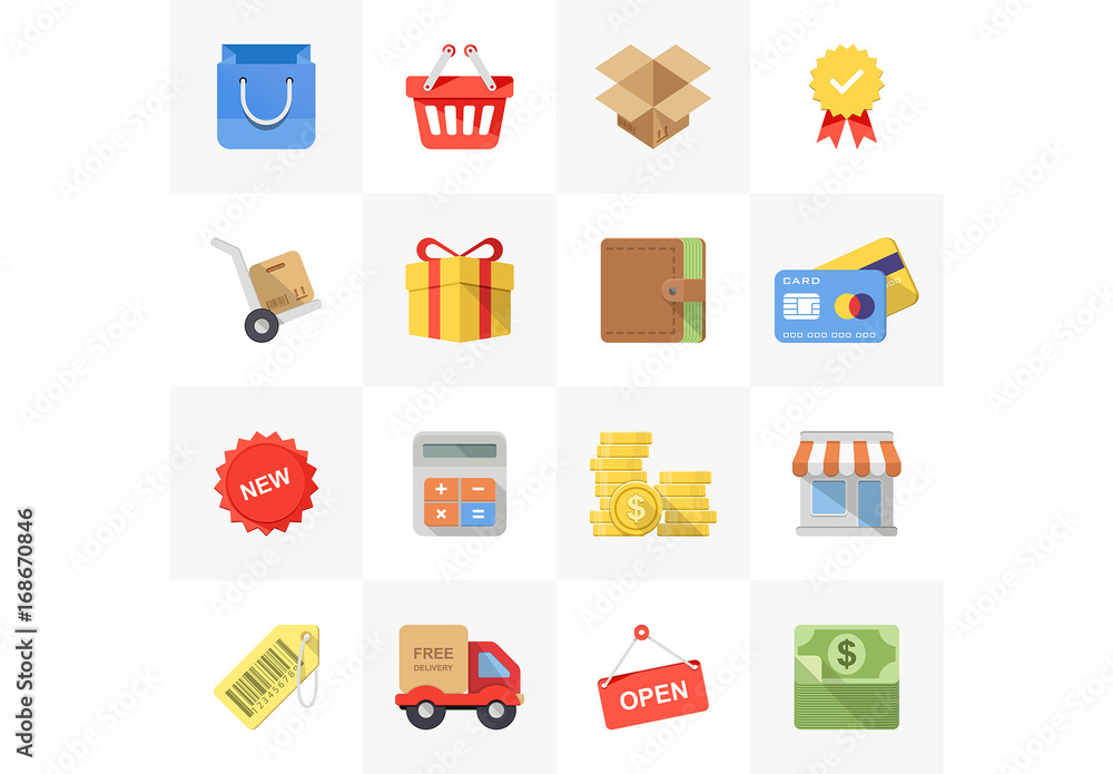 16 Bright Square Shopping and Commerce Icons 1 Stock Template | Adobe Stock