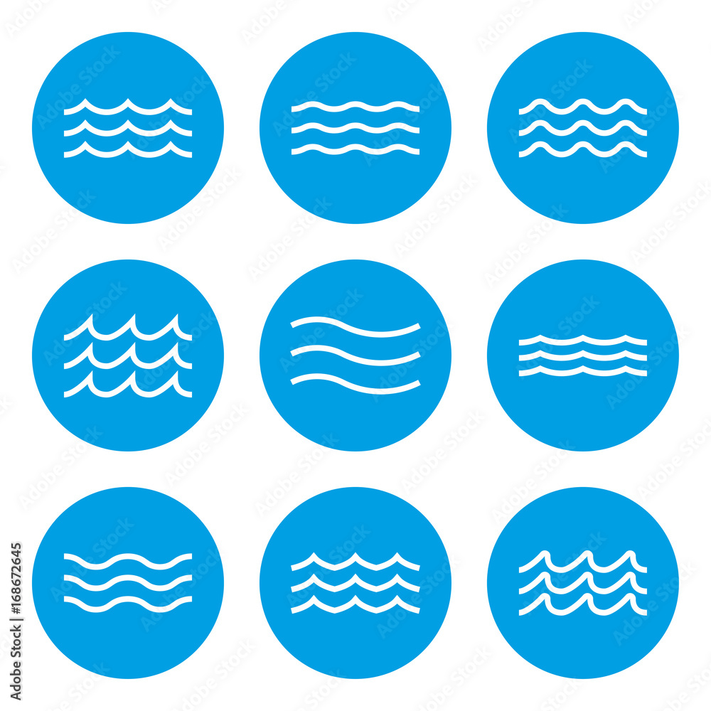 Wave icon set. Water line signs collection. Vector illustration. Stock ...