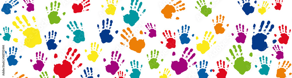 Vector banner teamwork, hand prints. Solidarity concept, background ...