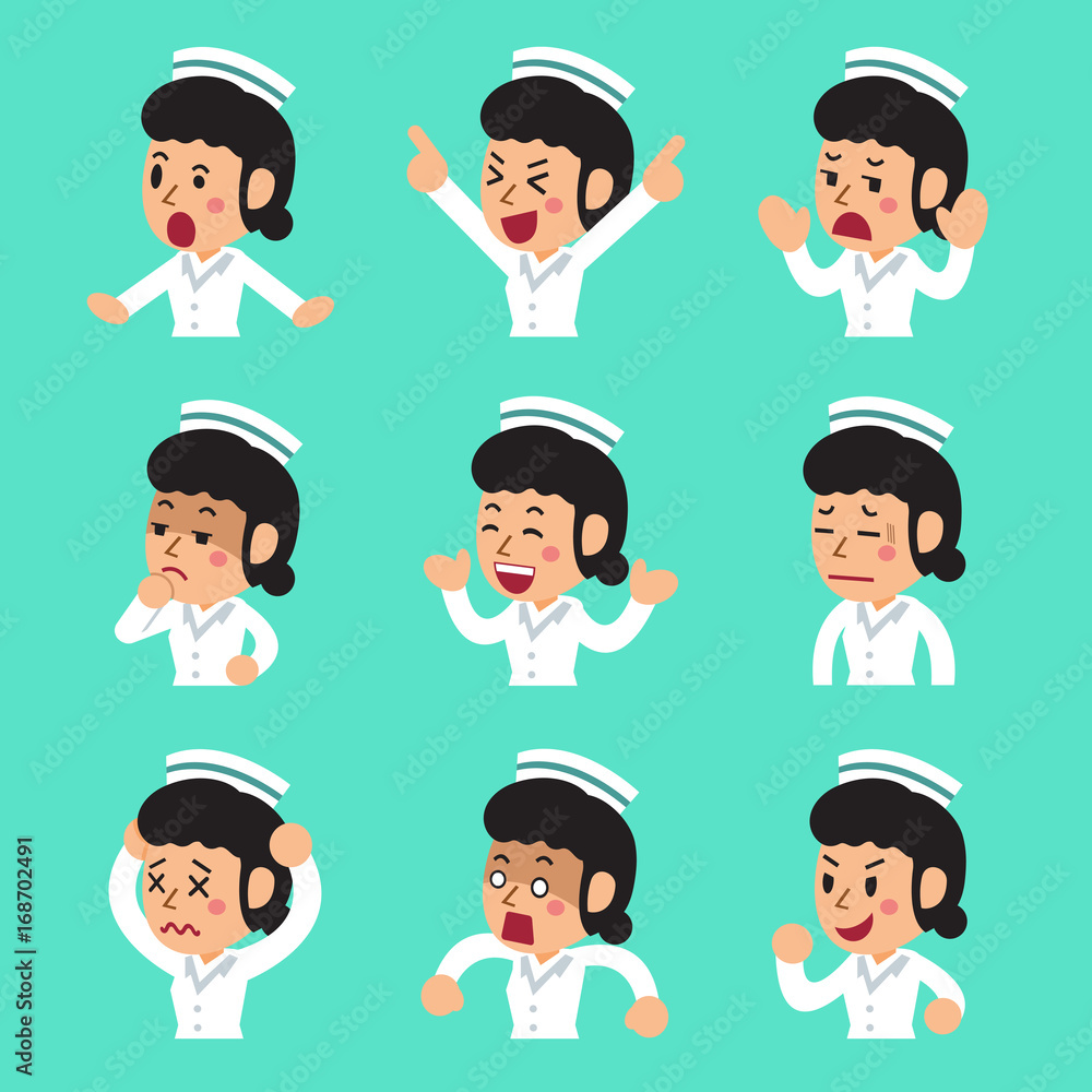 Cartoon female nurse faces showing different emotions set Stock Vector ...