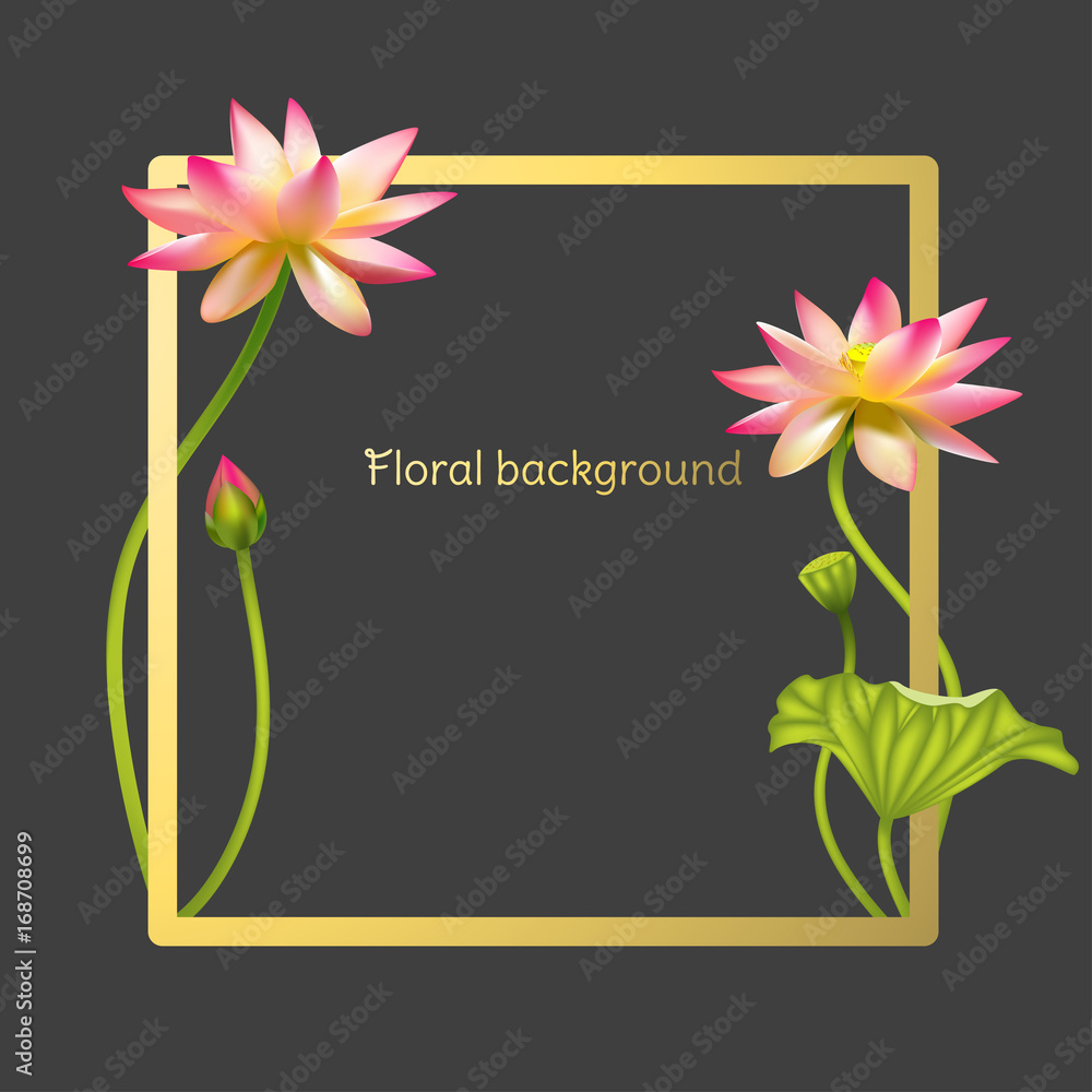 Pink lotus. Floral background. The golden frame. Border. Asia. SPA ...