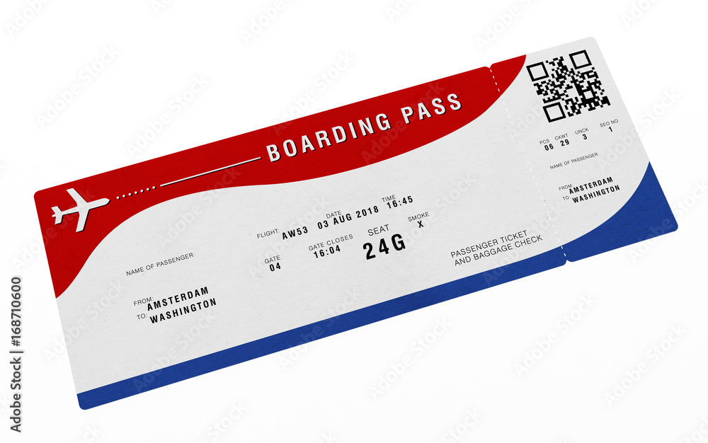 Boarding pass with fictitious numbers and names. 3D illustration Stock ...