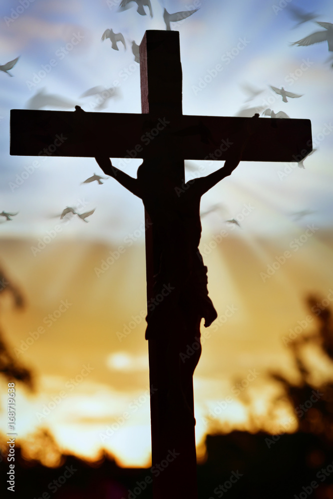 Jesus Christ cross over sunset sky Stock Photo | Adobe Stock