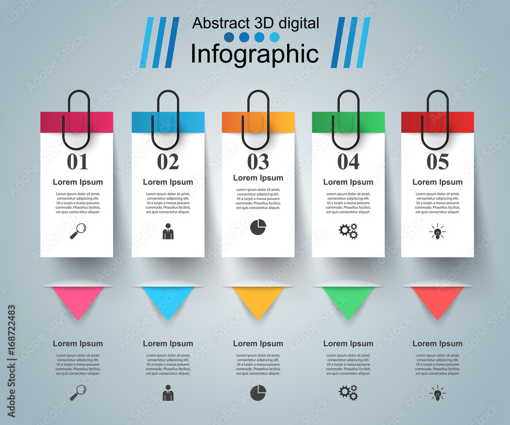 3D infographic design template and marketing icons.Pin, clip icon ...