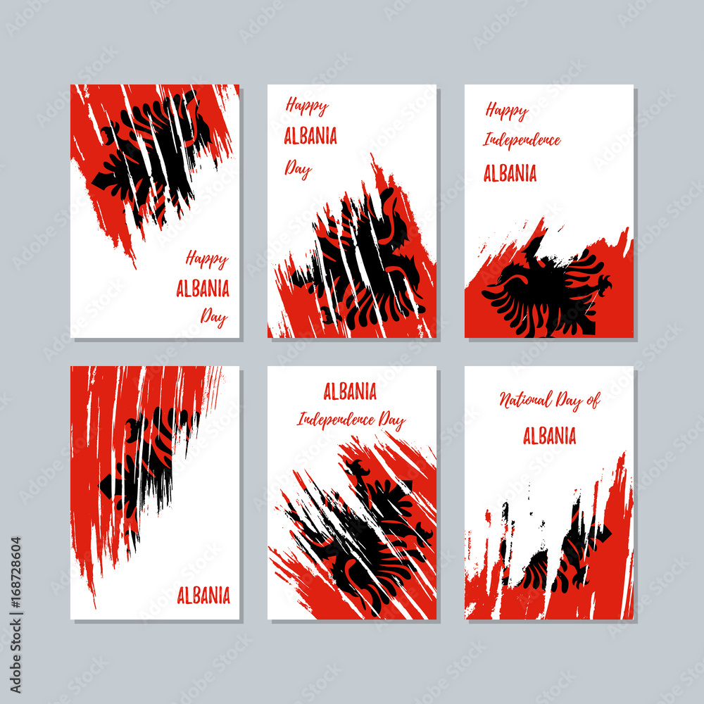 Albania Patriotic Cards for National Day. Expressive Brush Stroke in ...