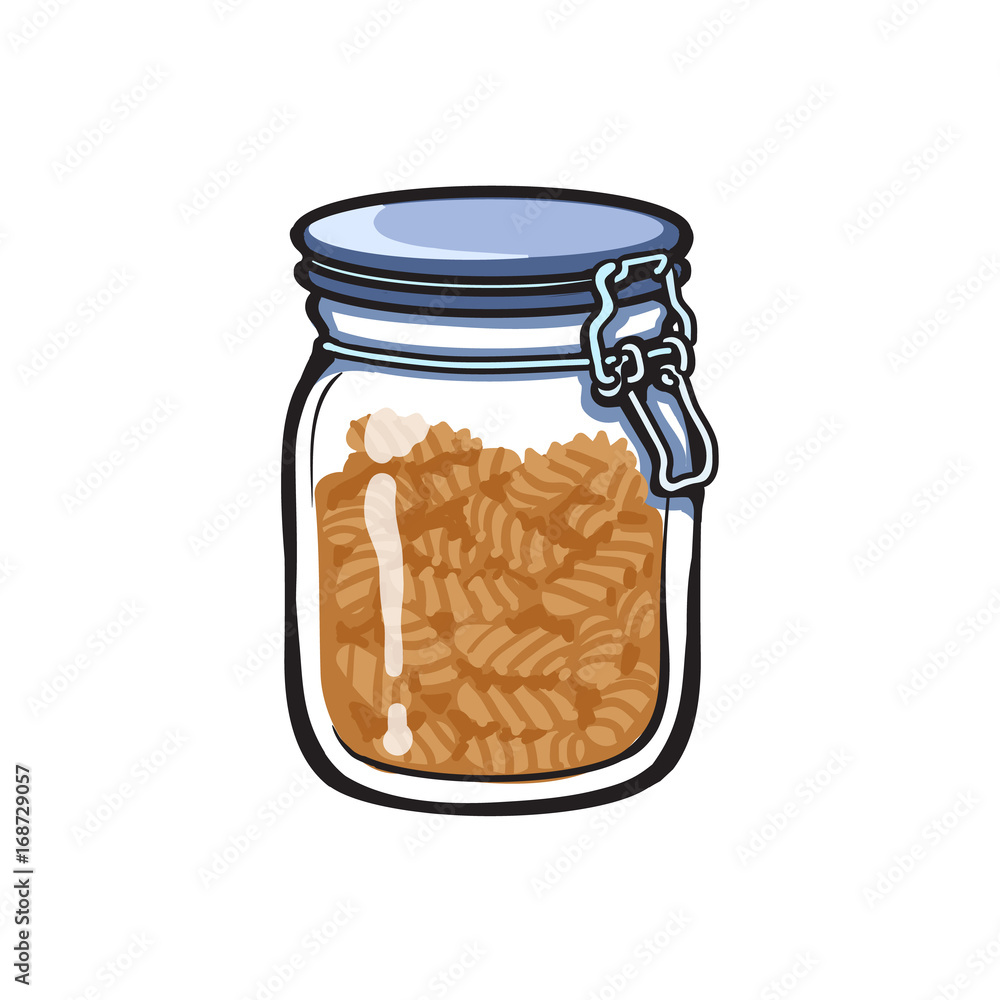 vector big glass jar with swing top lid sketch cartoon isolated ...