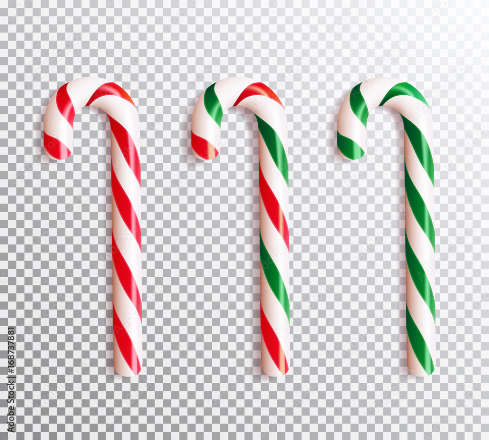 Set of realistic christmas candy cane. Vector illustration icon ...