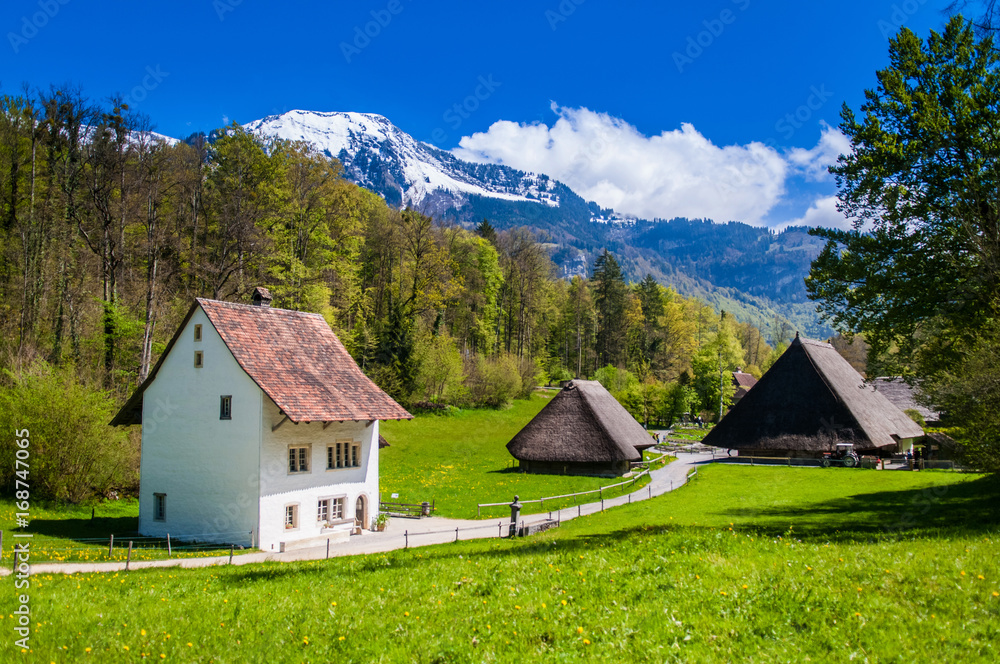 Old Swiss Farmer Houses in Ballenberg Open air Museum, Brienz ...