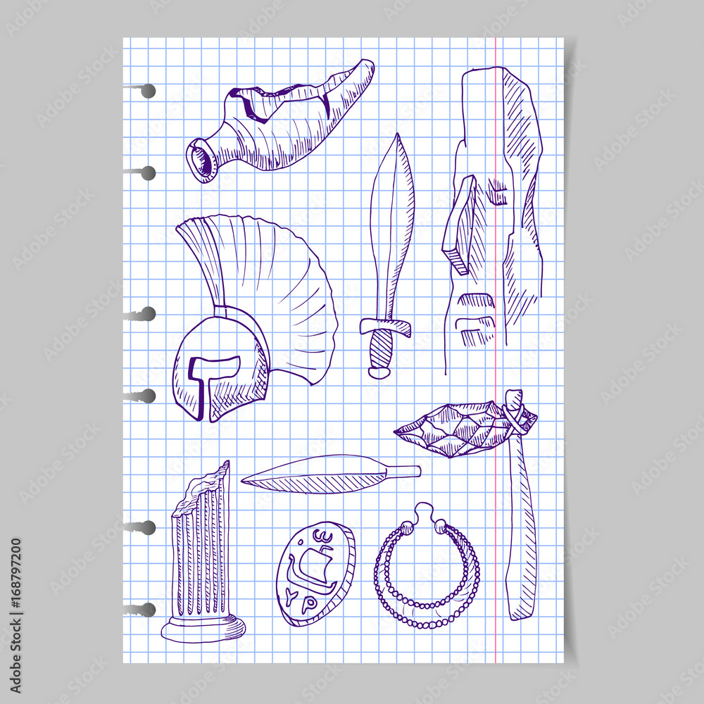 Set of elements of the "Ancient History" on the sheet in the box ...
