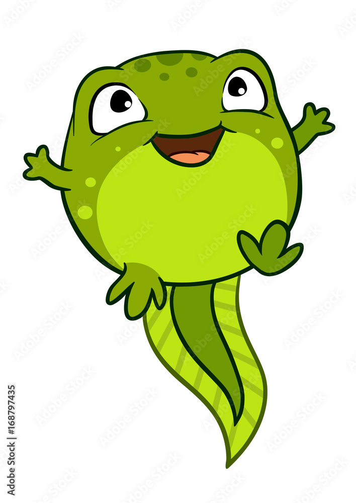 Vector cartoon illustration of cute happy joyful baby tadpole character ...