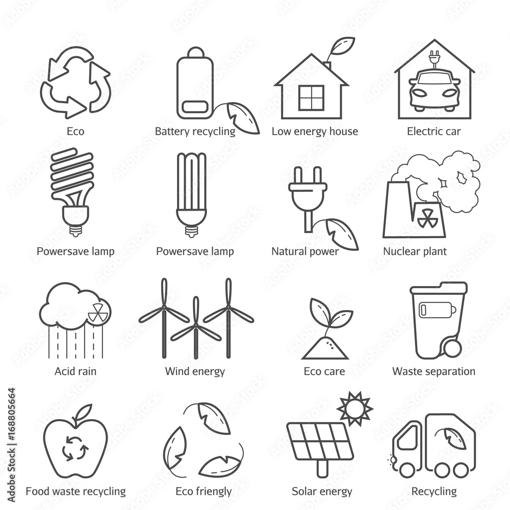 Eco icons vector set. Thin line ecological signs for infographic ...