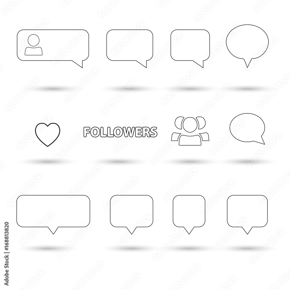 Like, follower, comment icons, speech bubbles, followers icon ...