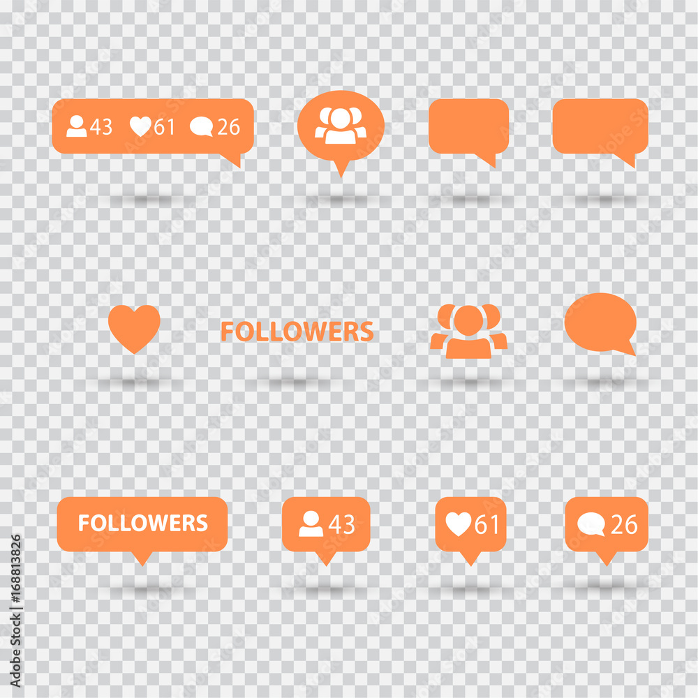 Like, follower, comment icons, speech bubbles, followers icon ...