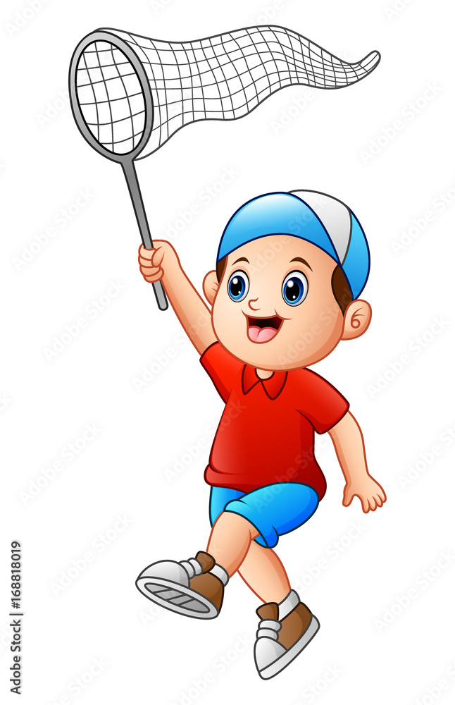 Cartoon boy with a net Stock Vector | Adobe Stock