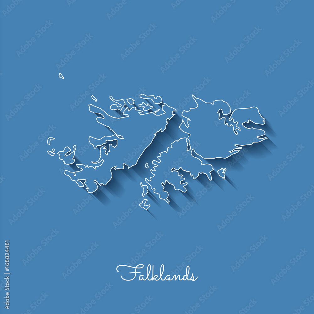 Falklands region map: blue with white outline and shadow on blue ...