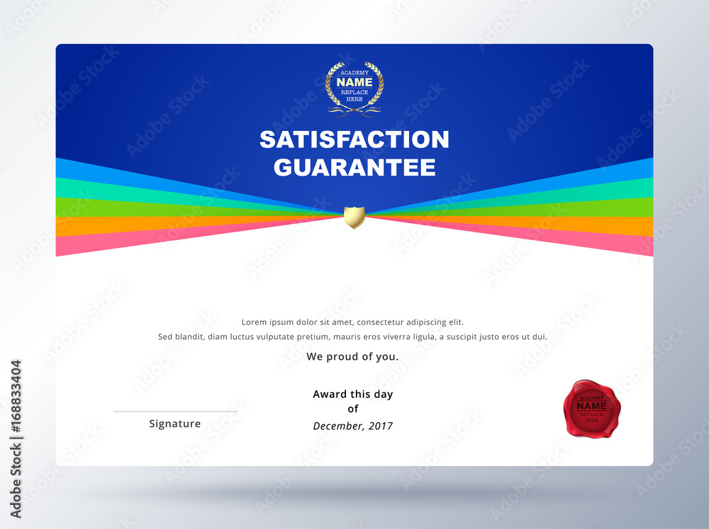 Satisfaction guarantee template design with simple concept. certificate ...