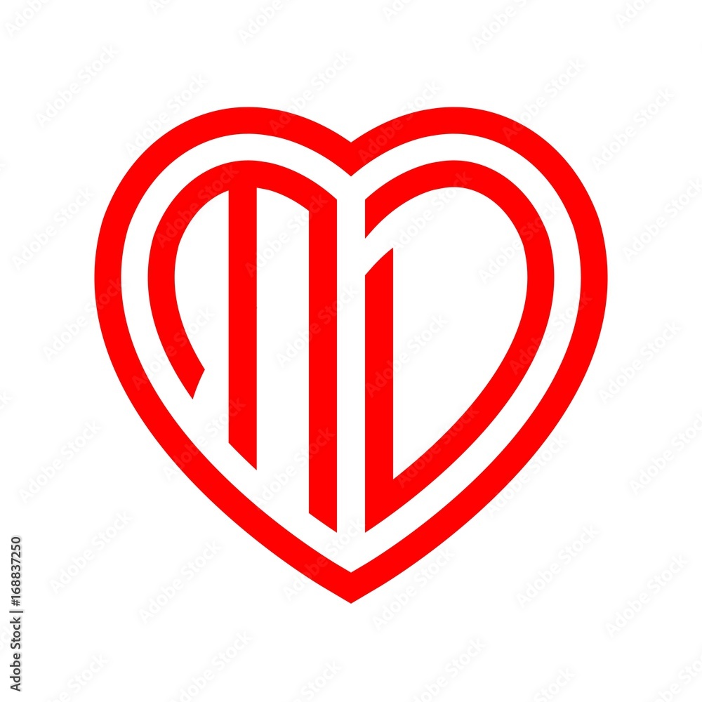 initial letters logo md red monogram heart love shape Stock Vector ...