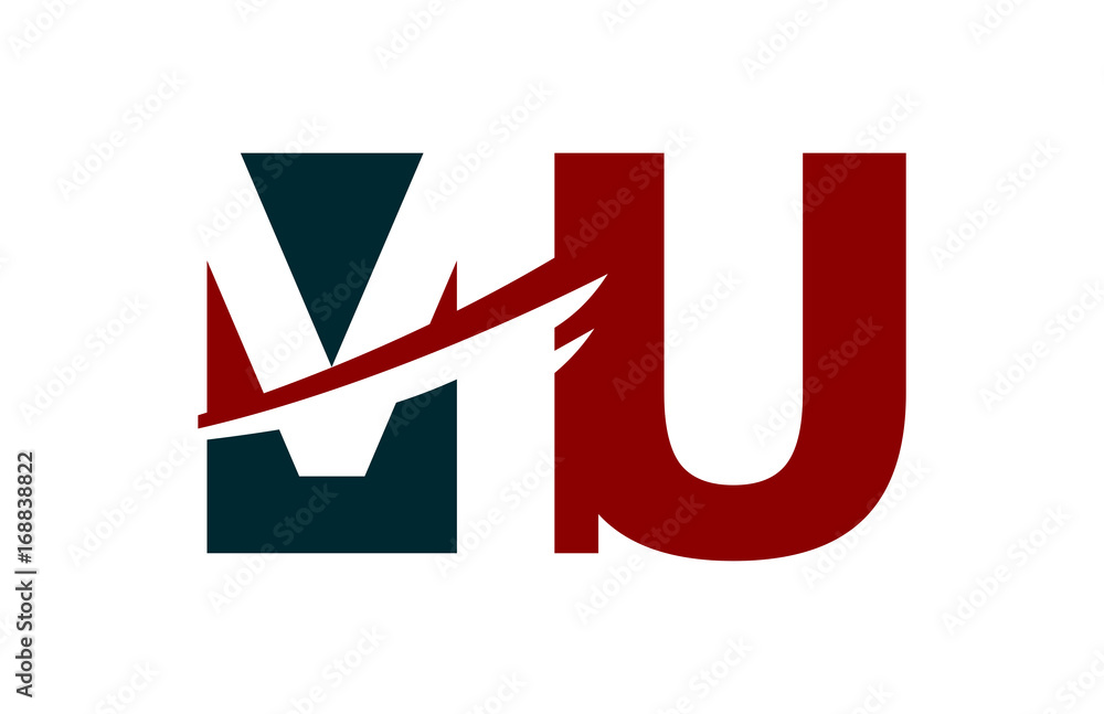 MU Red Negative Space Square Swoosh Letter Logo Stock Vector | Adobe Stock