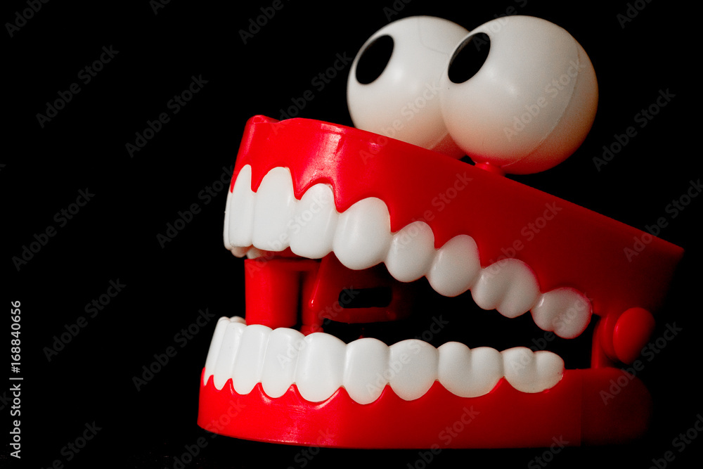 Chattering teeth toy from three quarter with open mouth Stock Photo ...