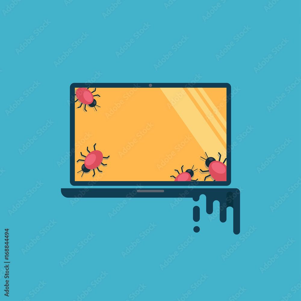Computer virus. The computer is infected, viruses in the form of bugs ...