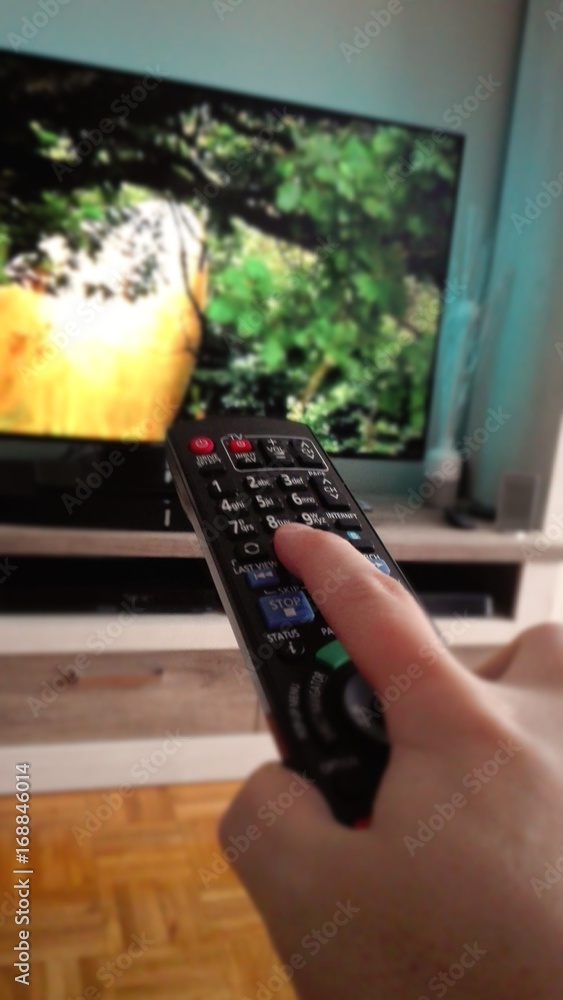 mit Fernbedienung Programm umschalten Stock Photo | Adobe Stock
