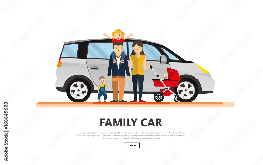 Family car with happy family isolated vector illustration. Stock Vector ...