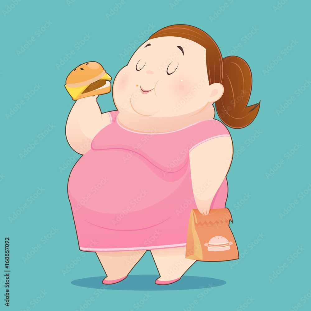 The Fat Woman Is Enjoy Eating Many Junk Foods Overweight People Taste