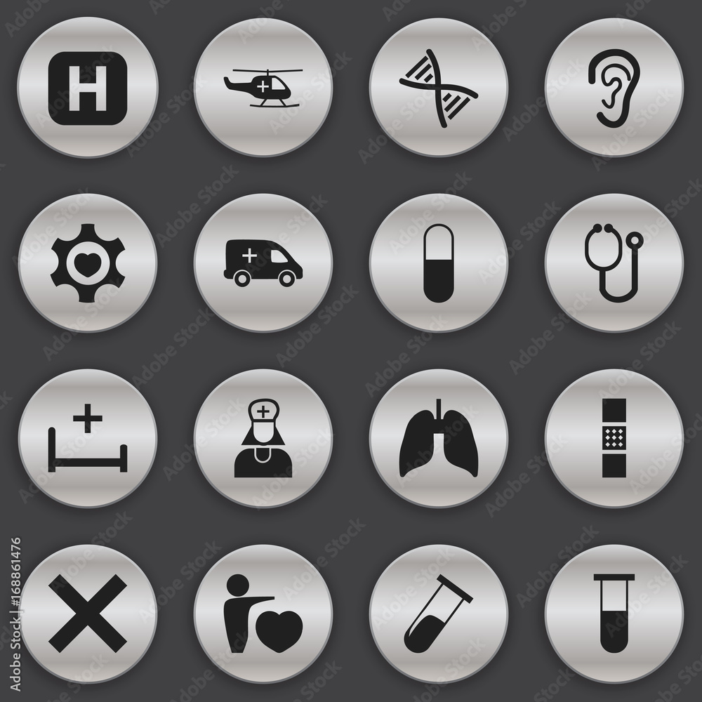 Set Of 16 Editable Care Icons. Includes Symbols Such As Emergency ...