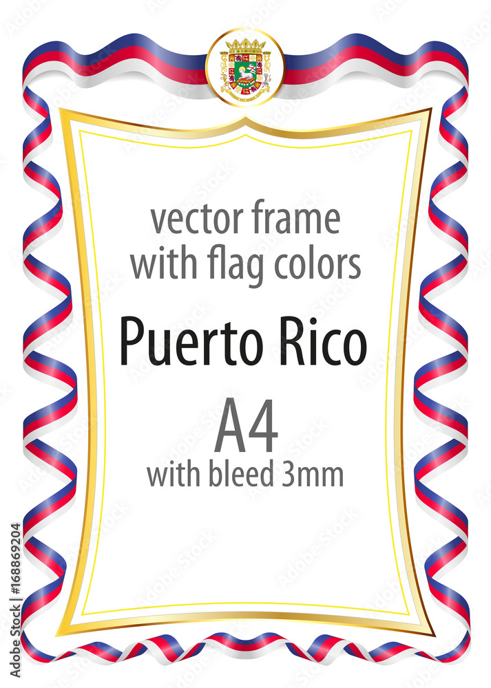 Frame and border of ribbon with the colors of the Puerto Rico flag ...