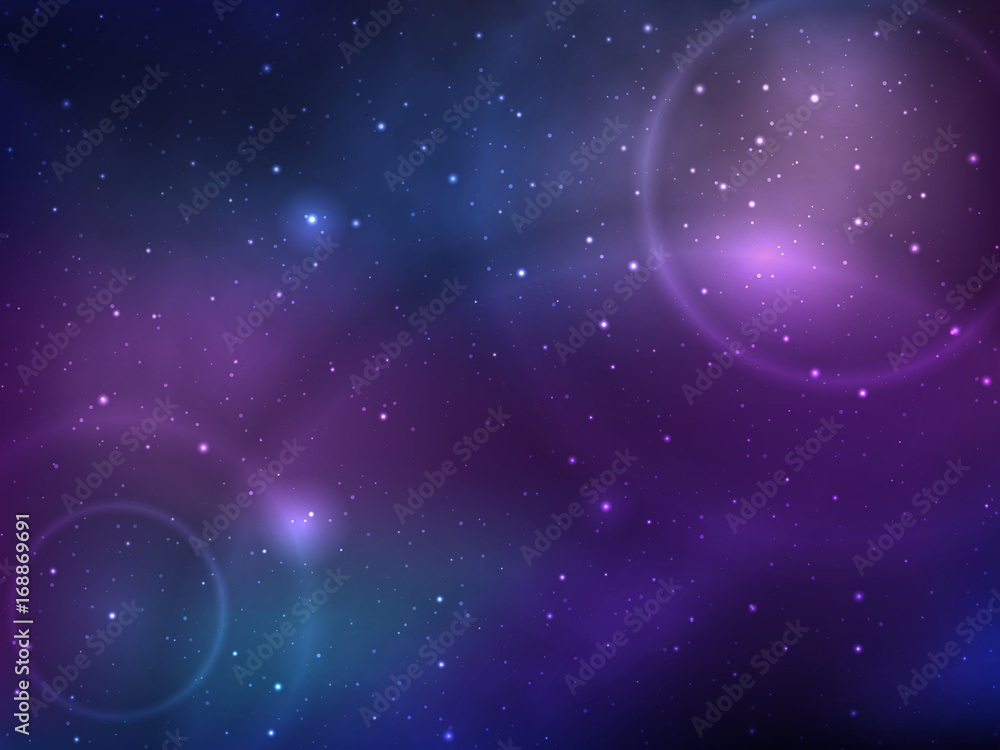 Vector space background with colorful nebula and bright stars. Stock ...