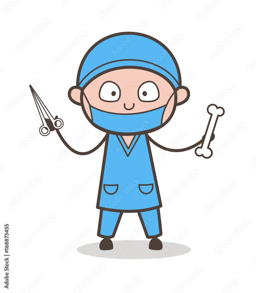 Cartoon Orthopedic Surgeon with Scissors and Bone Vector Stock Vector ...