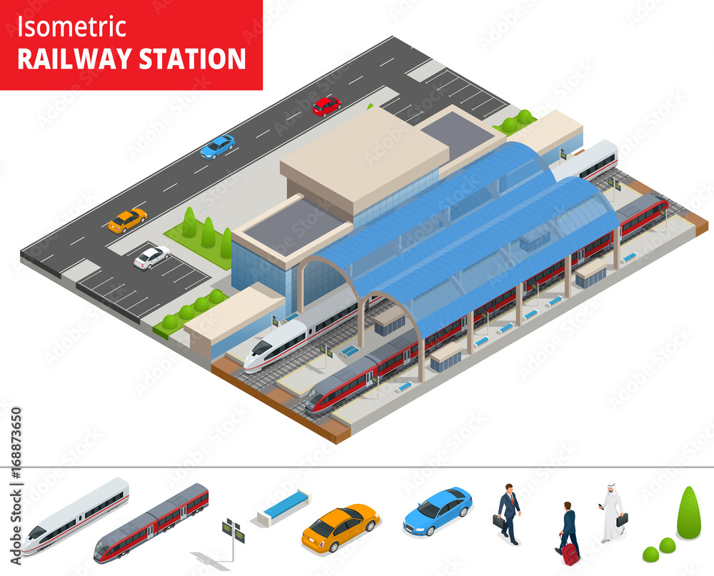 Vector isometric infographic element Railway Station Building Terminal ...