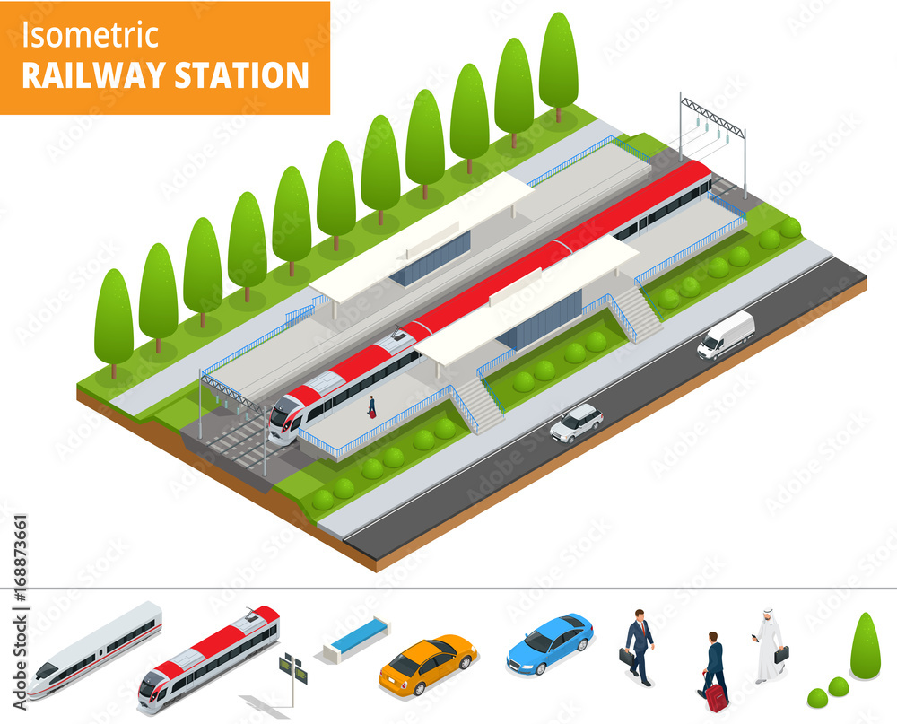 Vector isometric infographic element Railway Station Building Terminal ...
