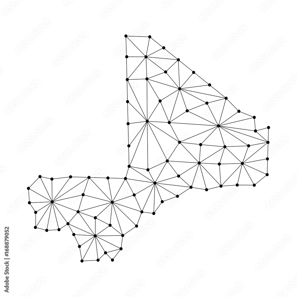 Mali map of polygonal mosaic lines network, rays and dots vector ...