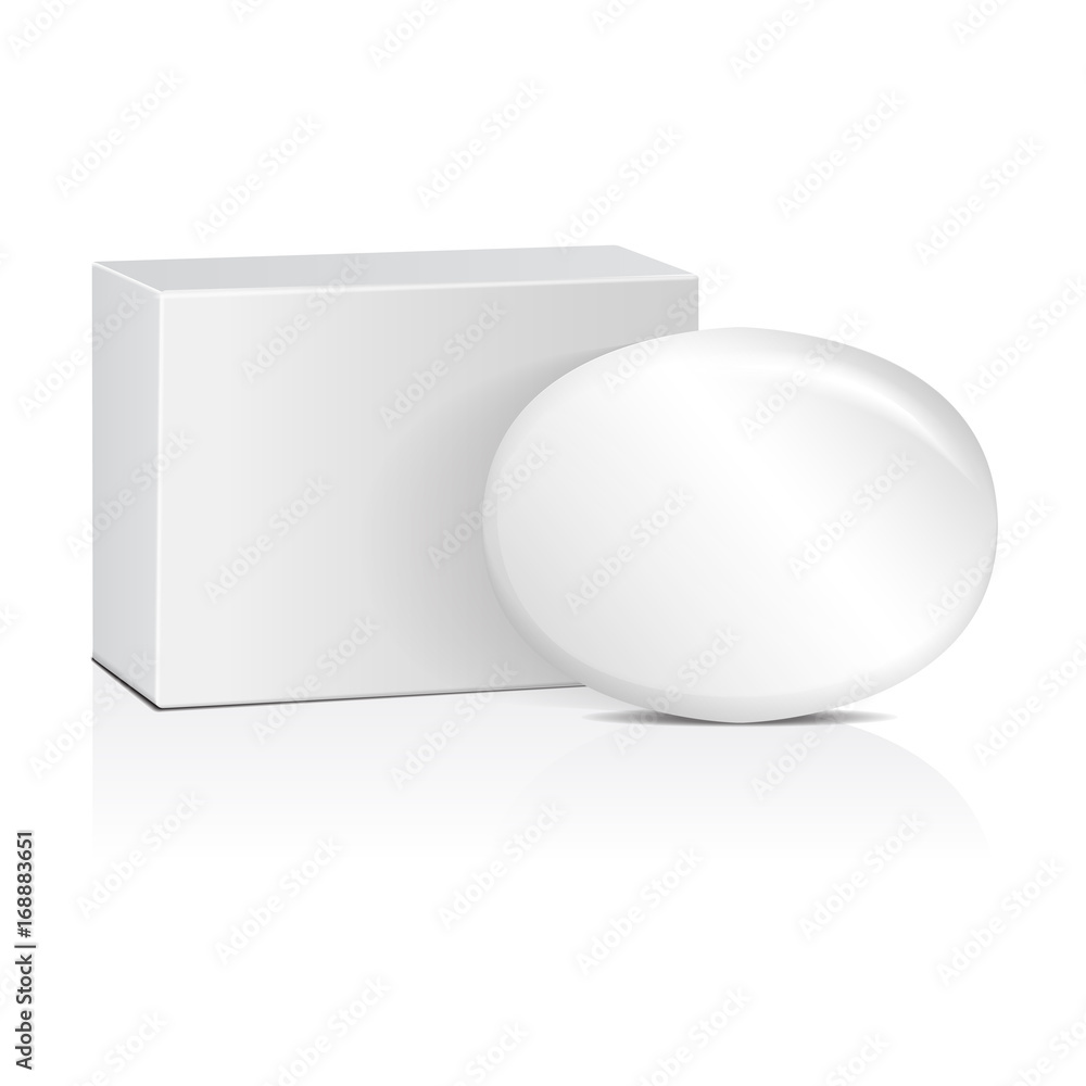 Oval soap with white box. Realistic mockup package Stock Vector | Adobe ...