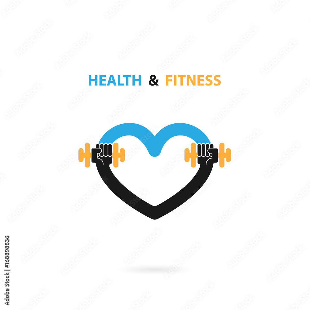 Heart sign and dumbbell icon.Fitness and gym logo.Healthcare,sport ...