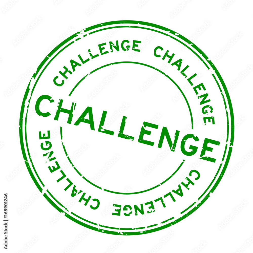 Grunge green challenge round rubber seal stamp on white background ...