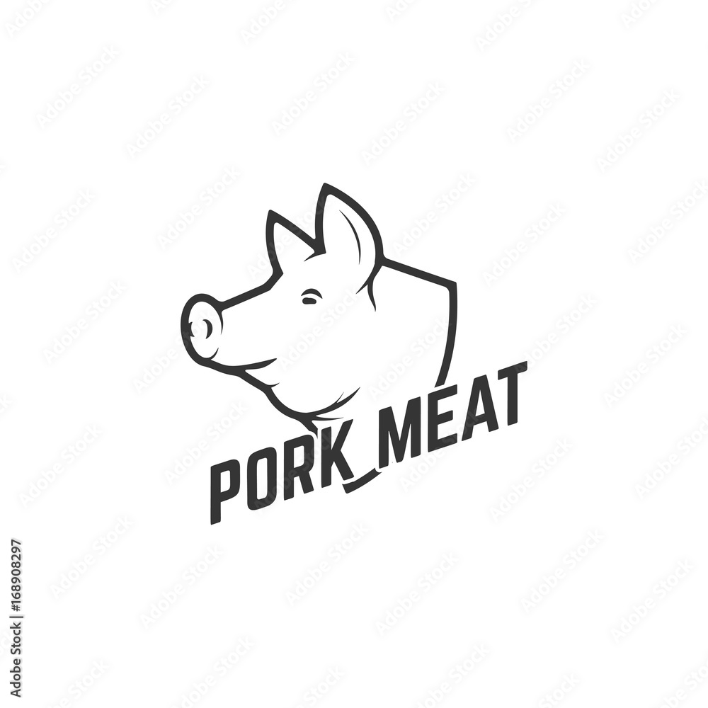 Pork meat label on white background. Design element for logo, label ...