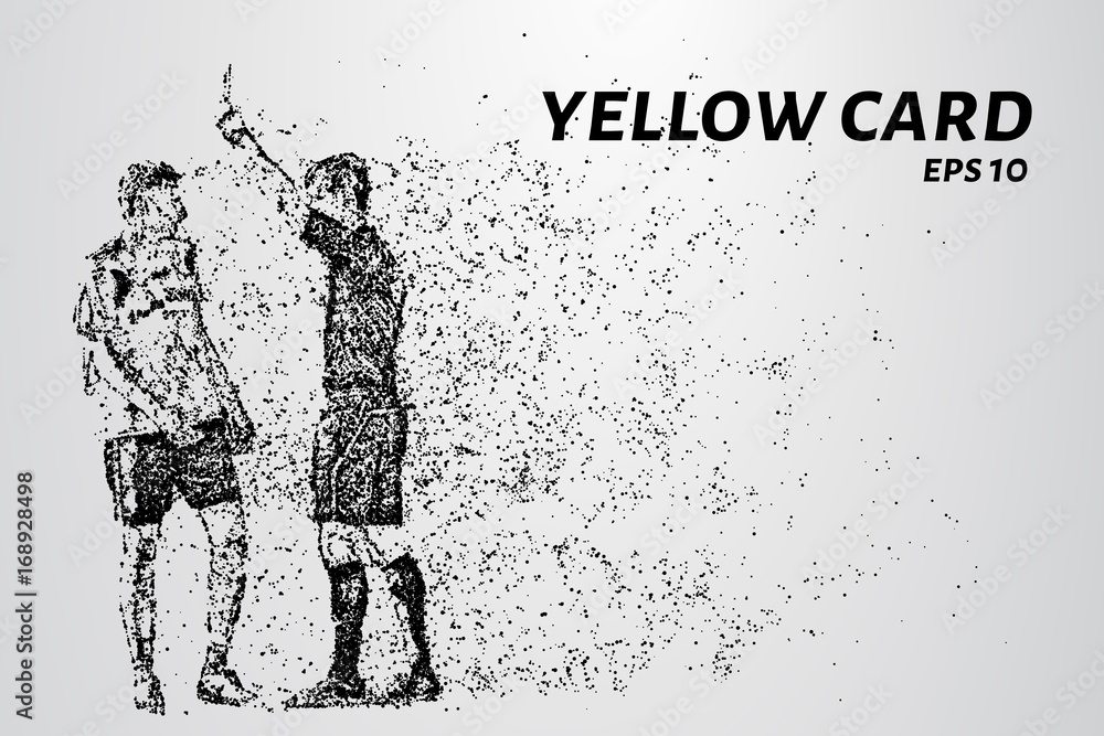Yellow card of the particles. Referee gives player yellow card consists ...