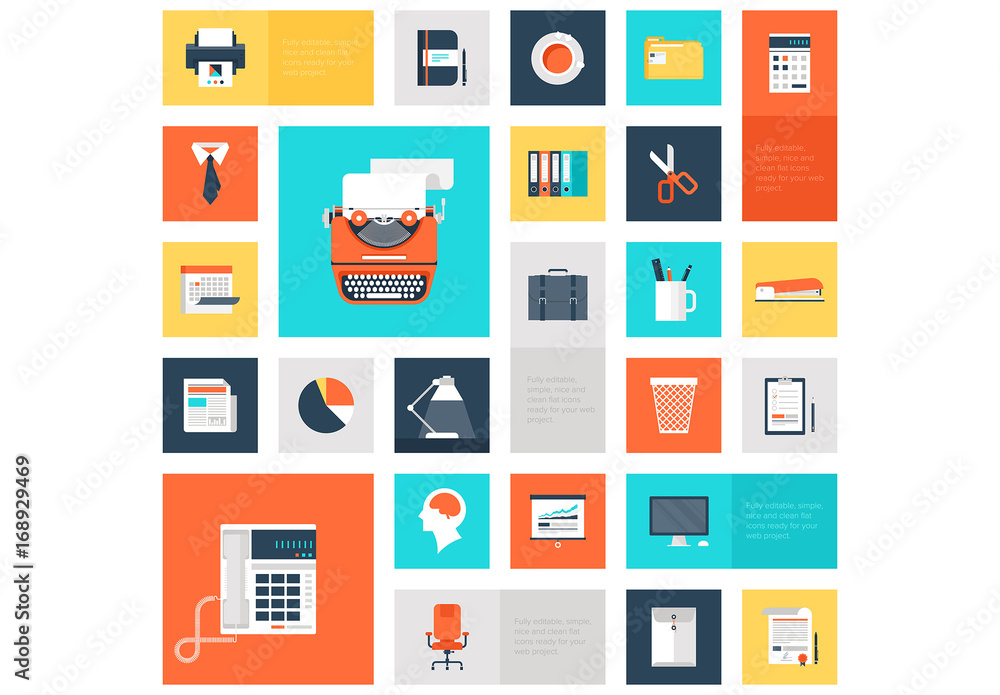Colorful, Square Office and Productivity Icon Set 1 Stock Template ...