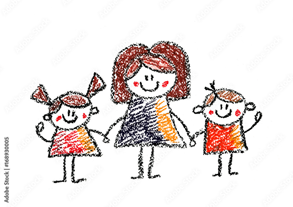 Teacher with small children Crayon drawing Kids drawing style Chalk ...