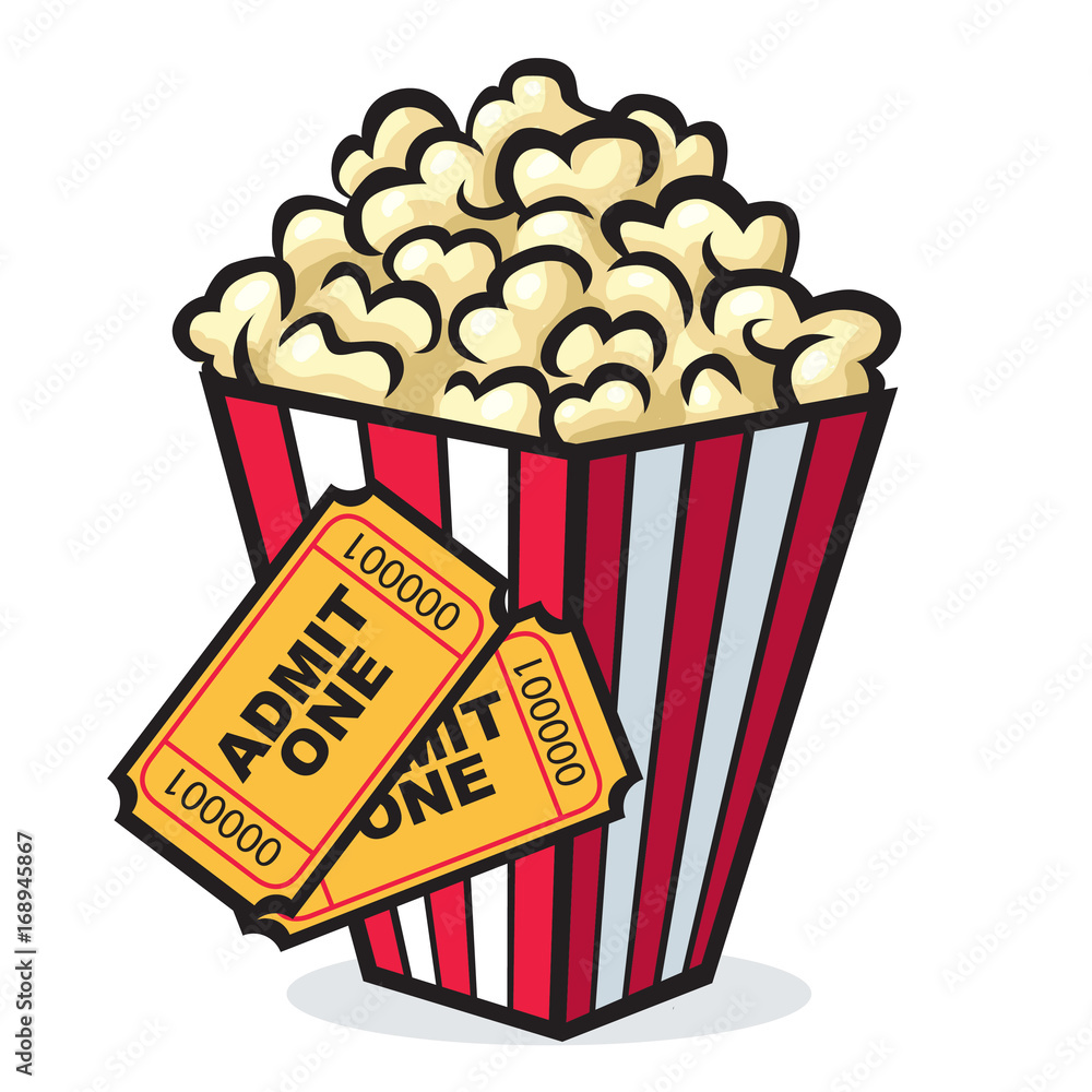 Cartoon Movie Ticket And Popcorn