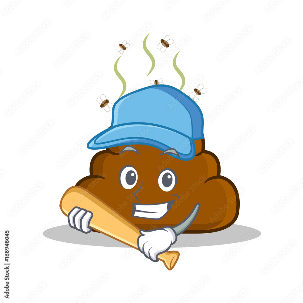 Playing baseball Poop emoticon character cartoon Stock Vector | Adobe Stock