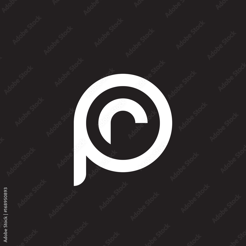 Initial lowercase letter logo pr, rp, r inside p, monogram rounded ...