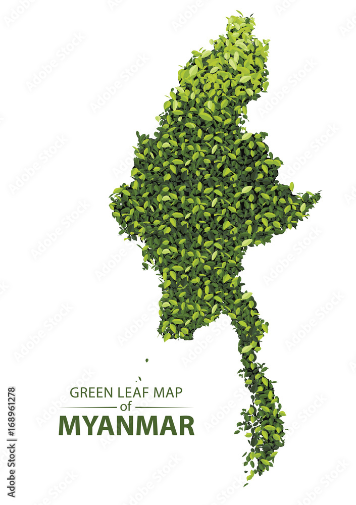 Green leaf map of myanmar Stock Vector | Adobe Stock