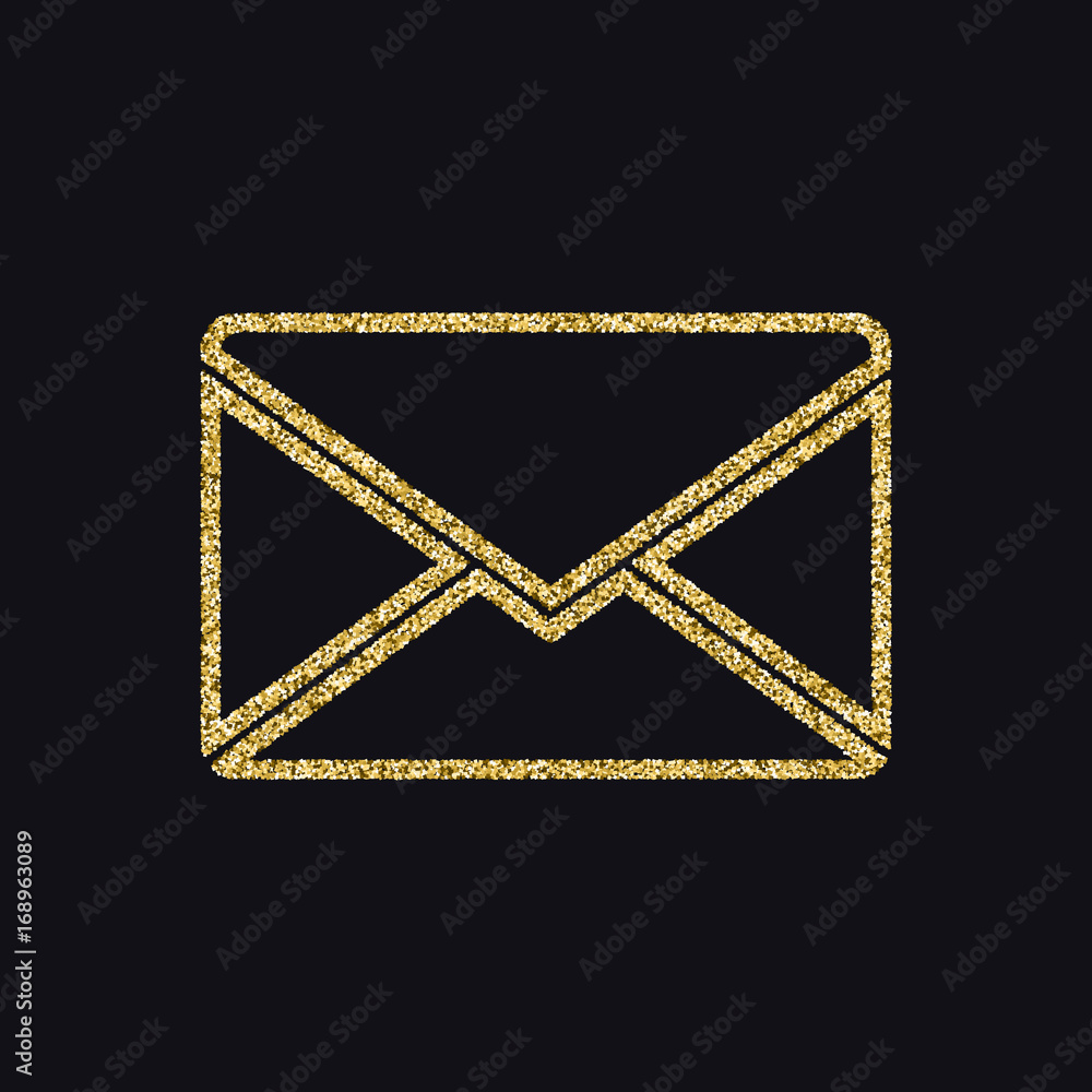 Letter of mail icon with glitter effect, isolated on black background ...